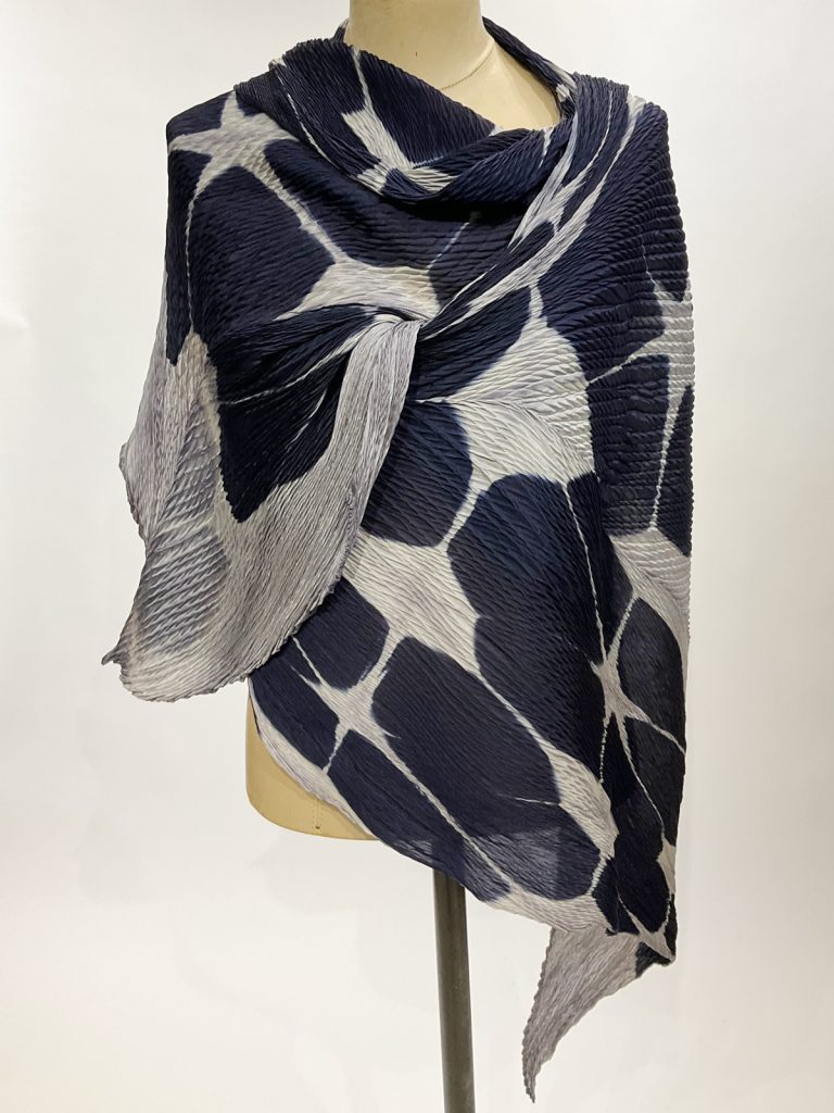 Shibori Pleated Scarf/Shawl, navy and grey – The Island Gallery